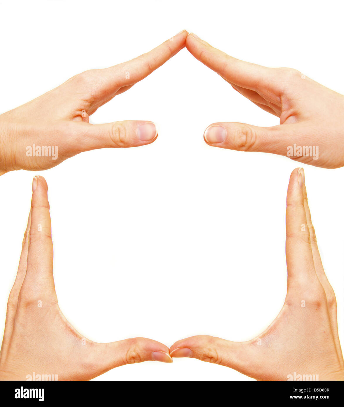 Hands making house isolated on white background Stock Photo - Alamy