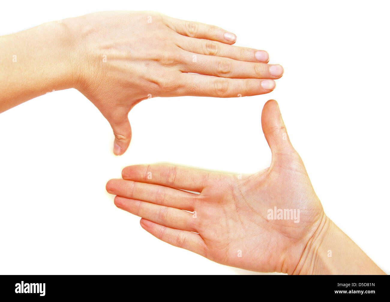 Female hands making frame isolated on white background Stock Photo - Alamy