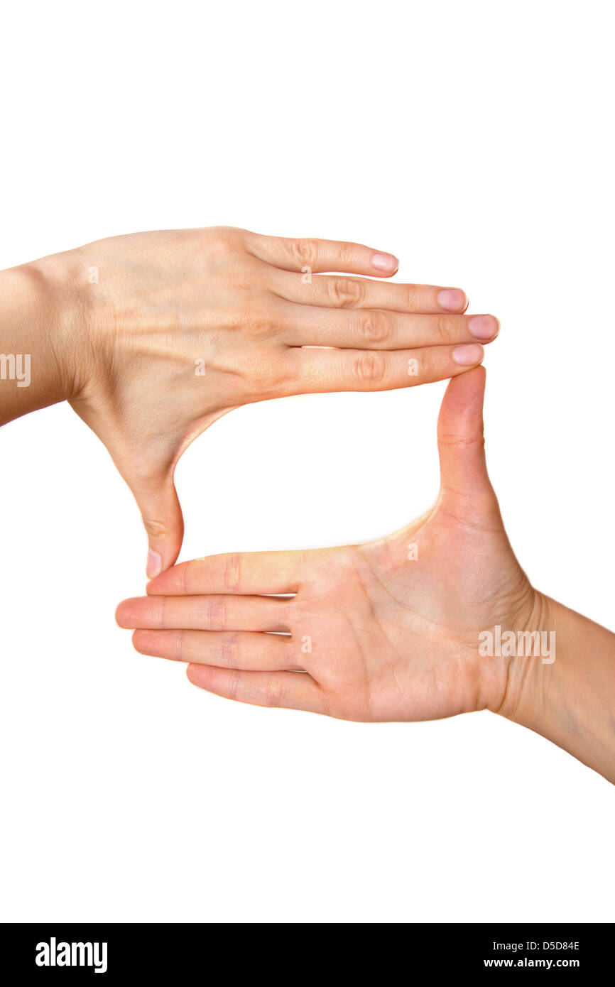Female hands making frame isolated on white background Stock Photo - Alamy