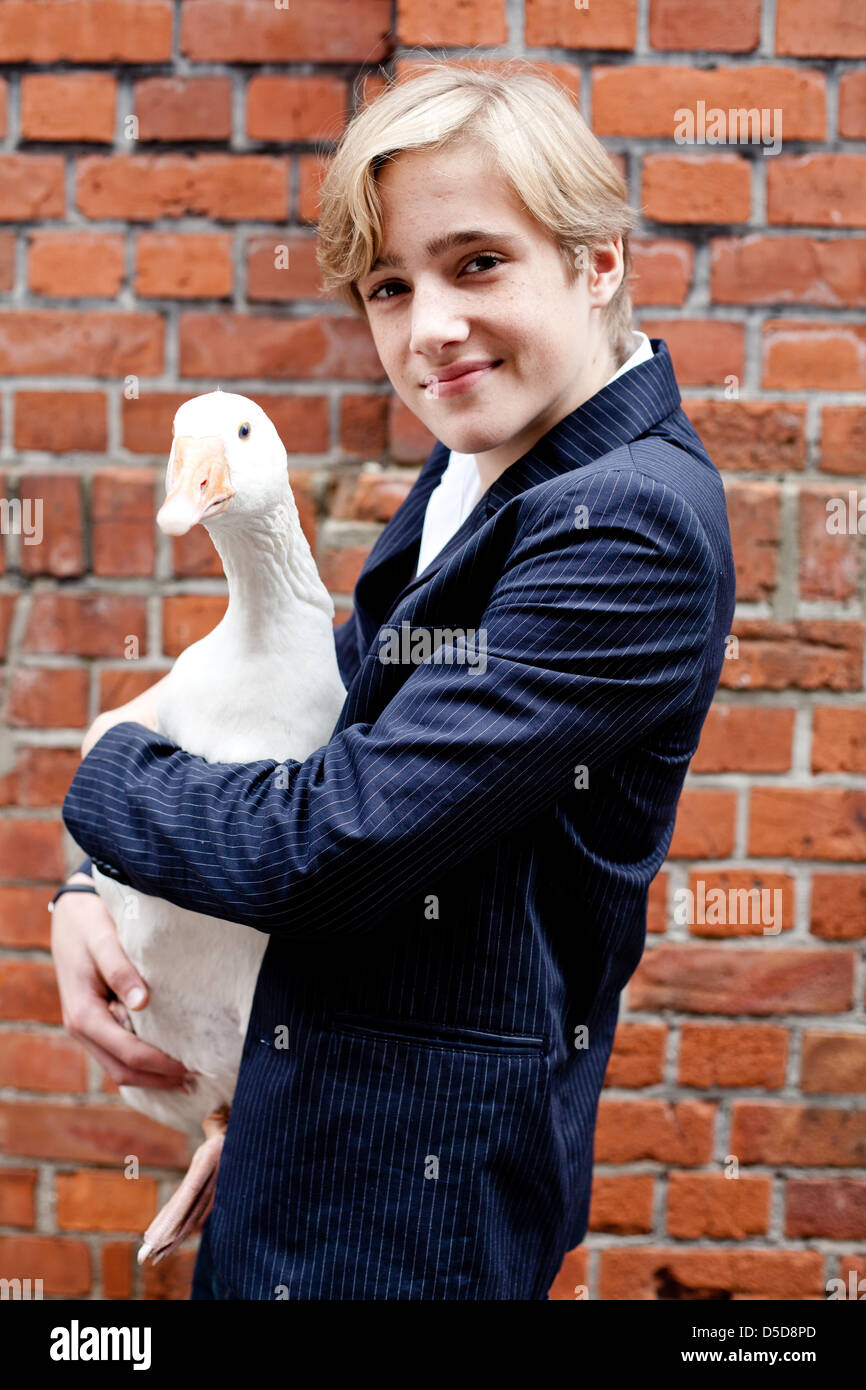 Justus Kammerer and film goose Martin at a photocall to promote TV mini ...