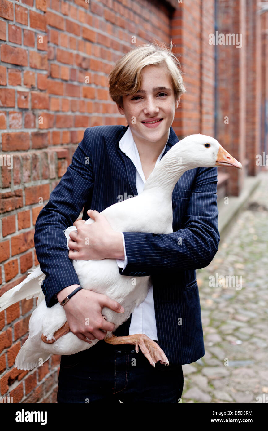 Justus Kammerer and film goose Martin at a photocall to promote TV mini ...