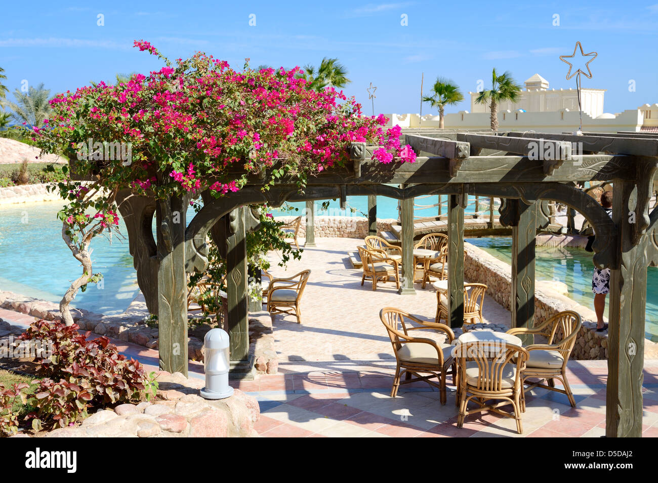 The swimming pool near outdoor restaurant at luxury hotel, Sharm el ...