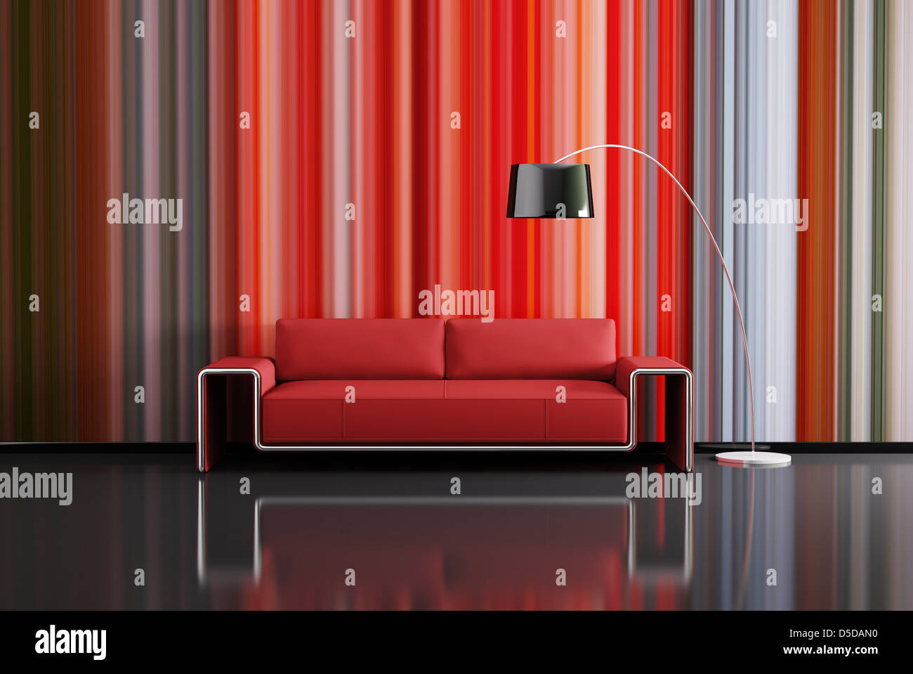 Modern interior of room with red sofa 3d render Stock Photo - Alamy