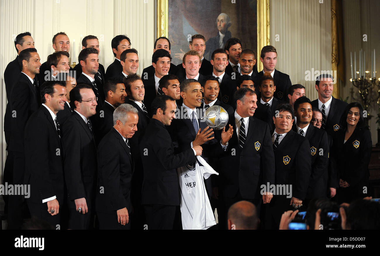 United States President Barack Obama poses with the Major League Soccer ...