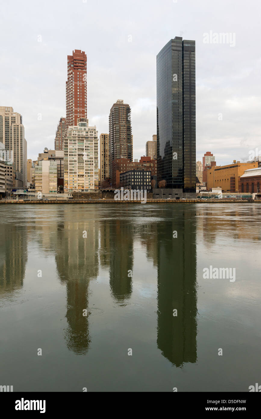 View of Manhattan upper east side, including One East River Place, seen ...