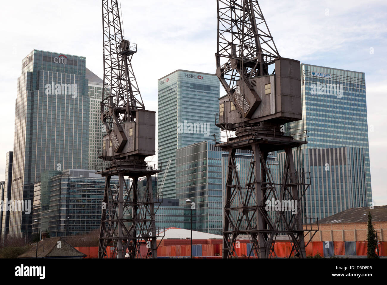 London, United Kingdom, old harbor area of Docklands with the ...