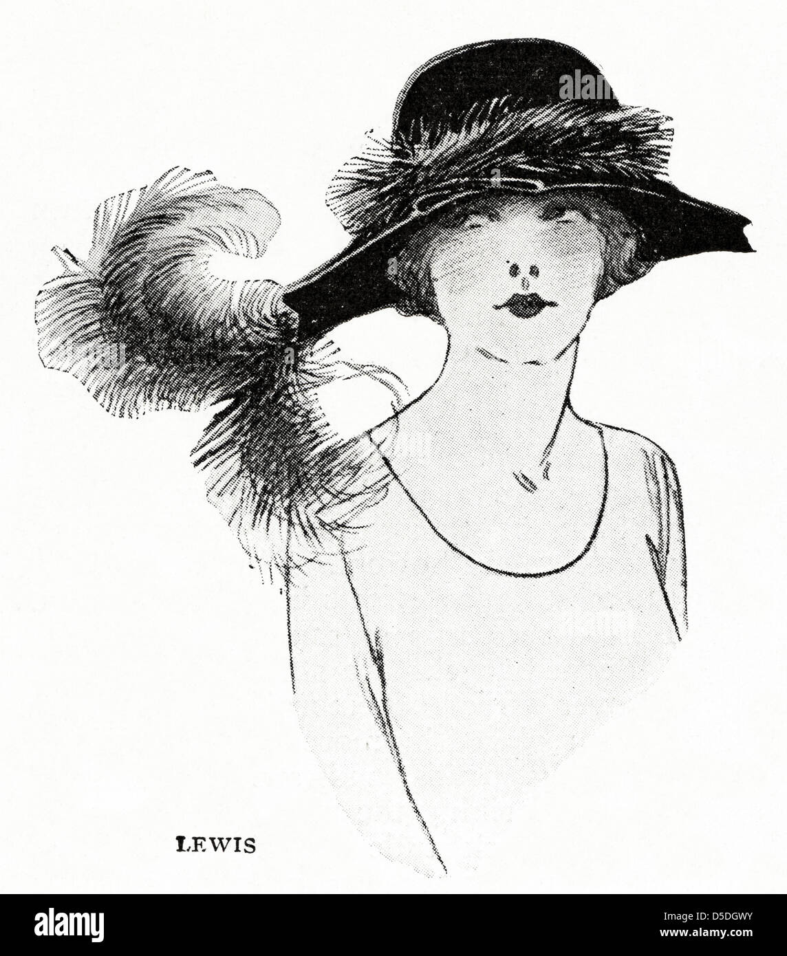 Paris fashion of 1923 by designer Lewis. Black panne hat trimmed with ...