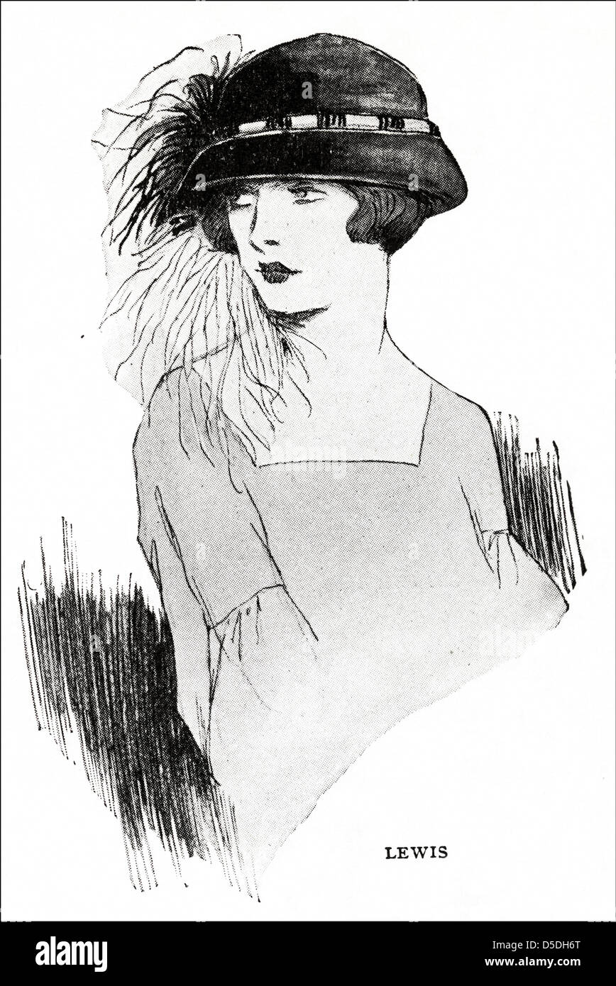 Paris fashion of 1923 by designer Lewis. Black velvet hat with rolled ...