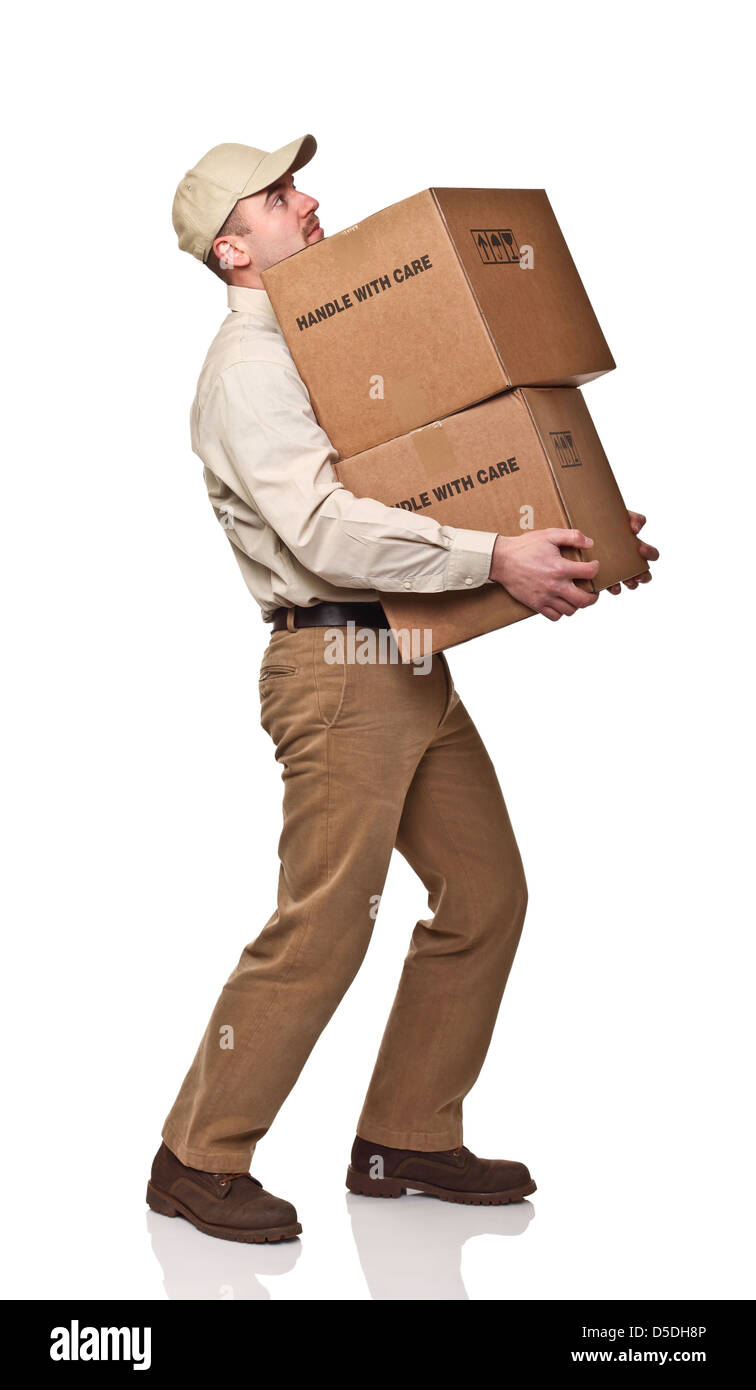 portrait of delivery man isolated on white background Stock Photo - Alamy