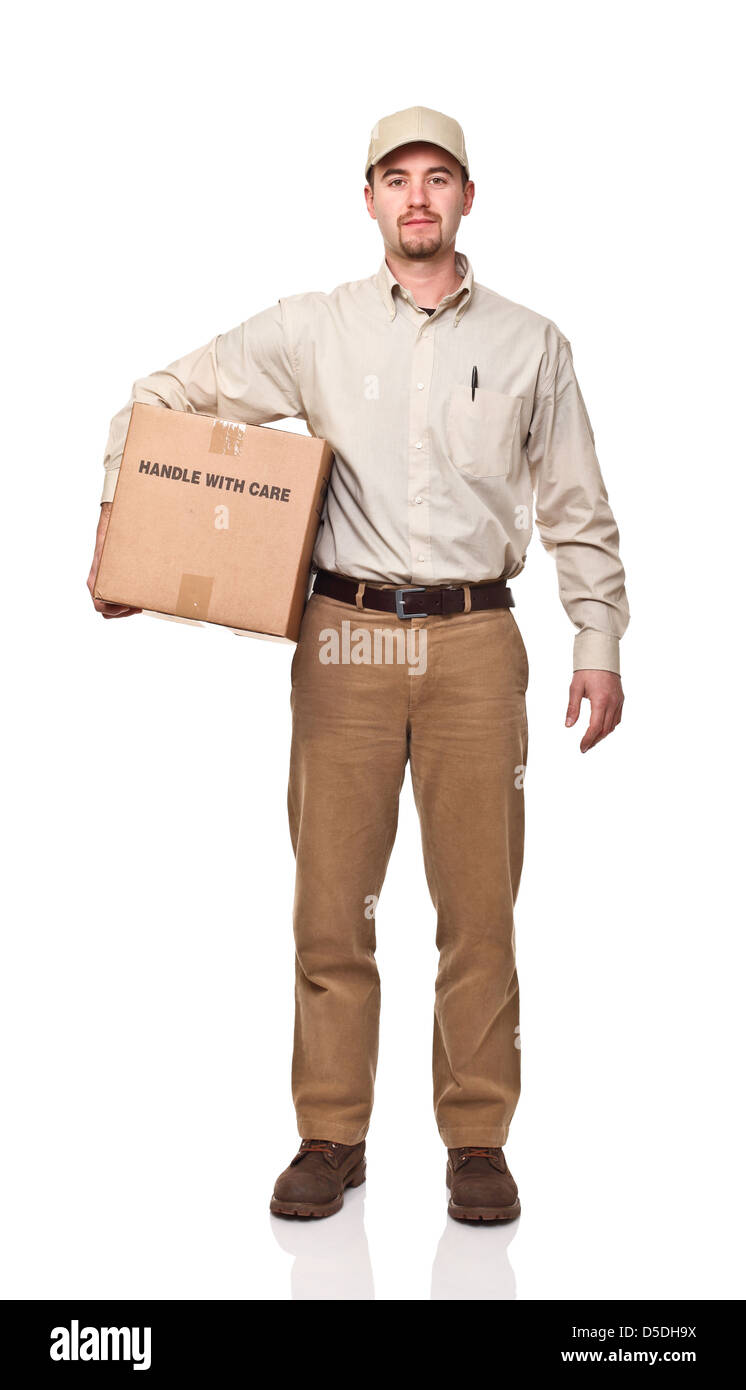 portrait of delivery man isolated on white background Stock Photo - Alamy