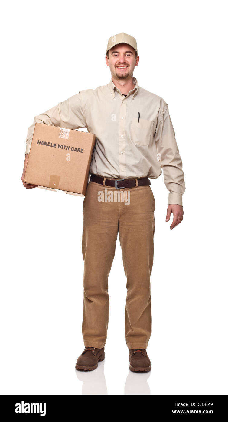 portrait of delivery man isolated on white background Stock Photo - Alamy