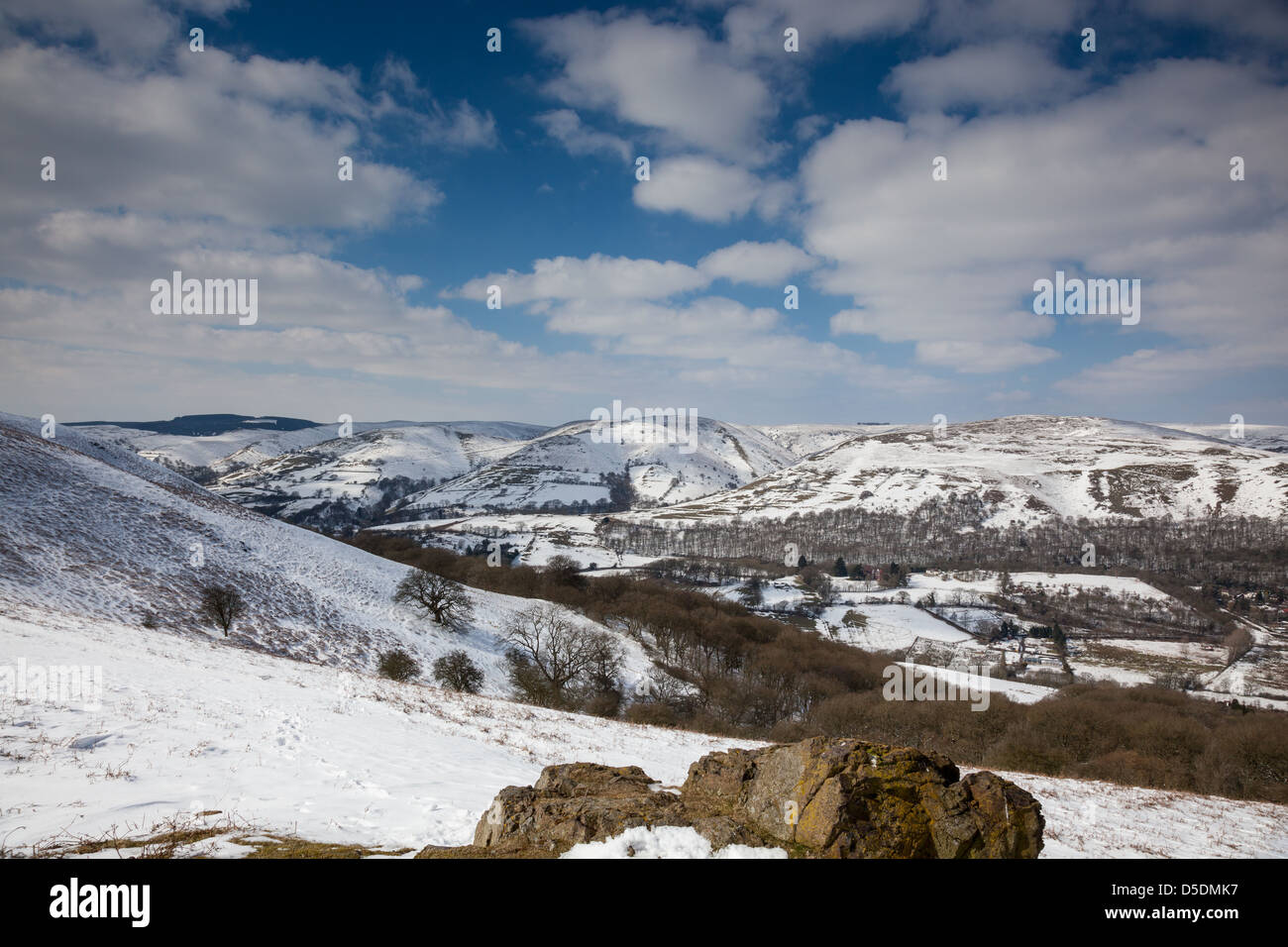 The Long Mynd in snow, as seen from Ragleth Hill, near Church Stretton ...