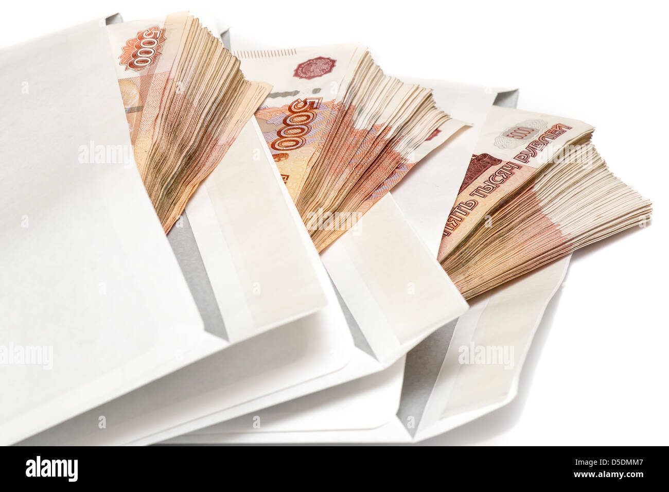 Pack of Russian banknotes in envelope on white background Stock Photo ...