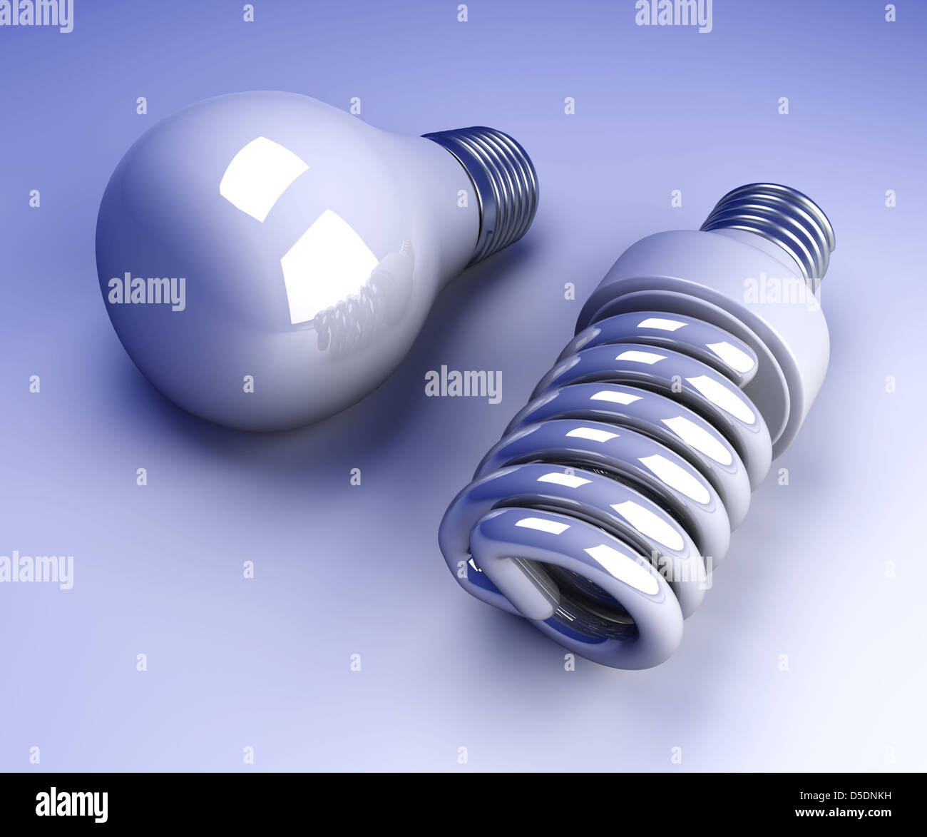 A classic and a modern energy saver light bulb. 3D rendered ...