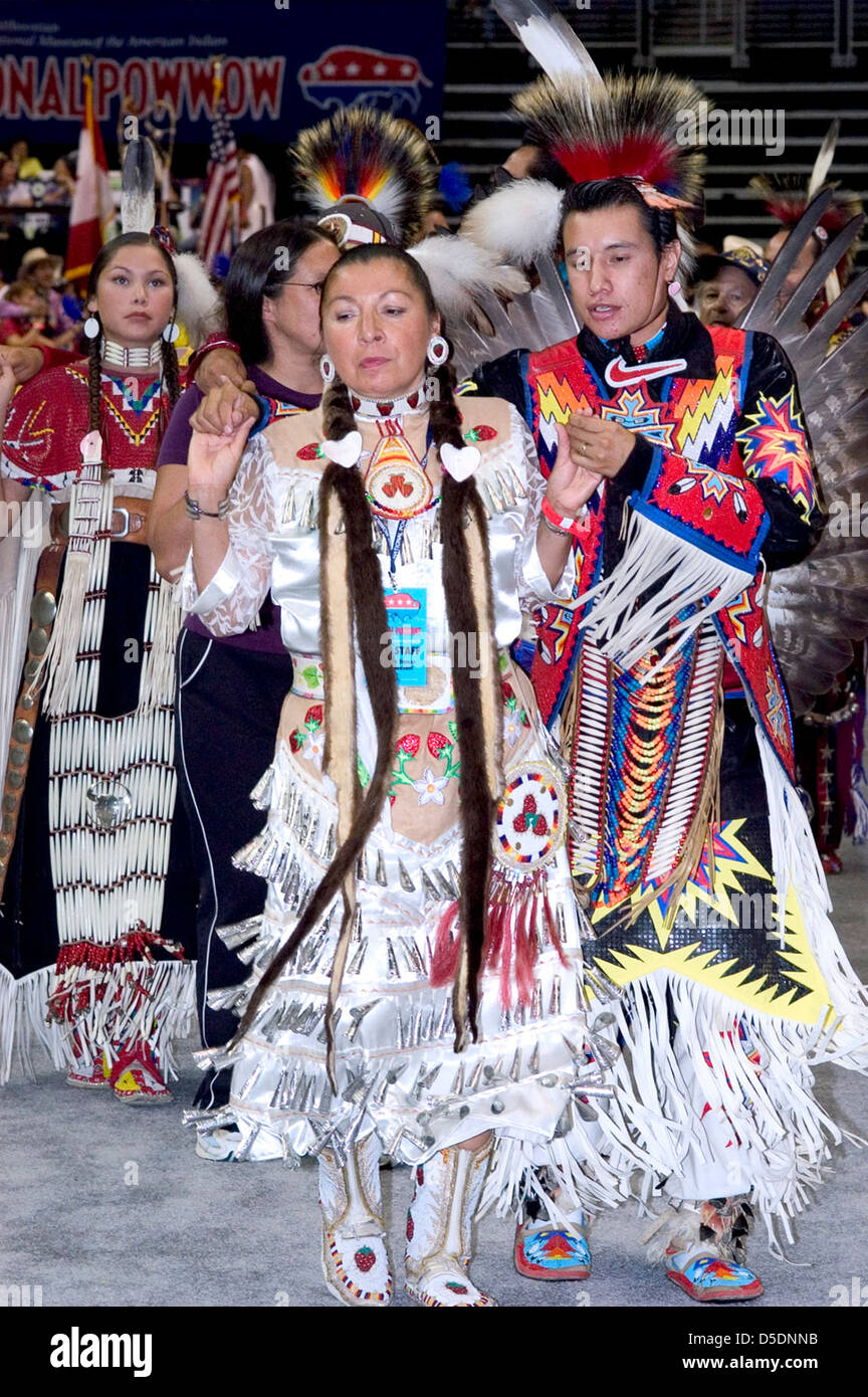 A photograph from a 2005 powwow showing Native American dancers in ...