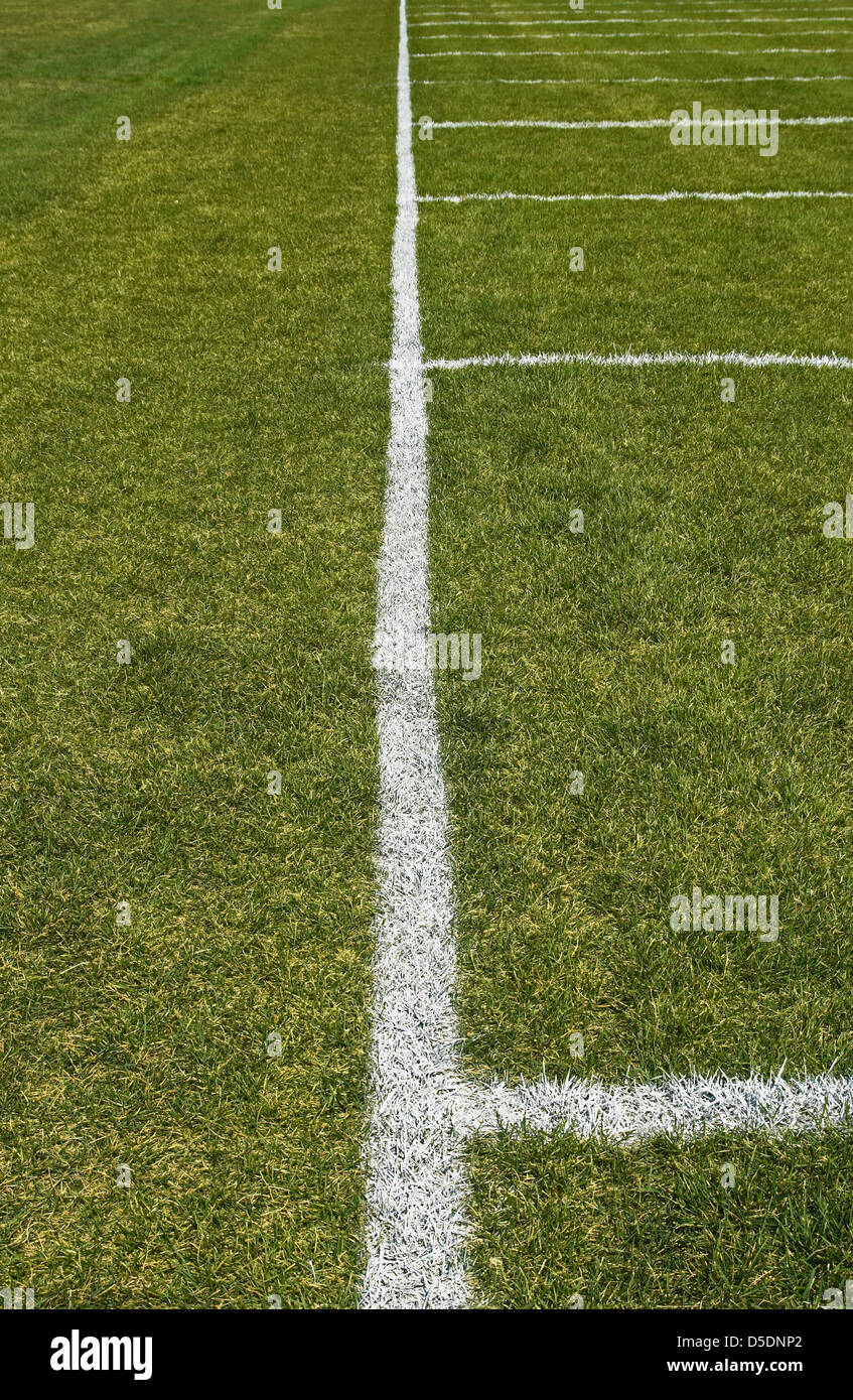 Side boundary line of a green football field Stock Photo - Alamy