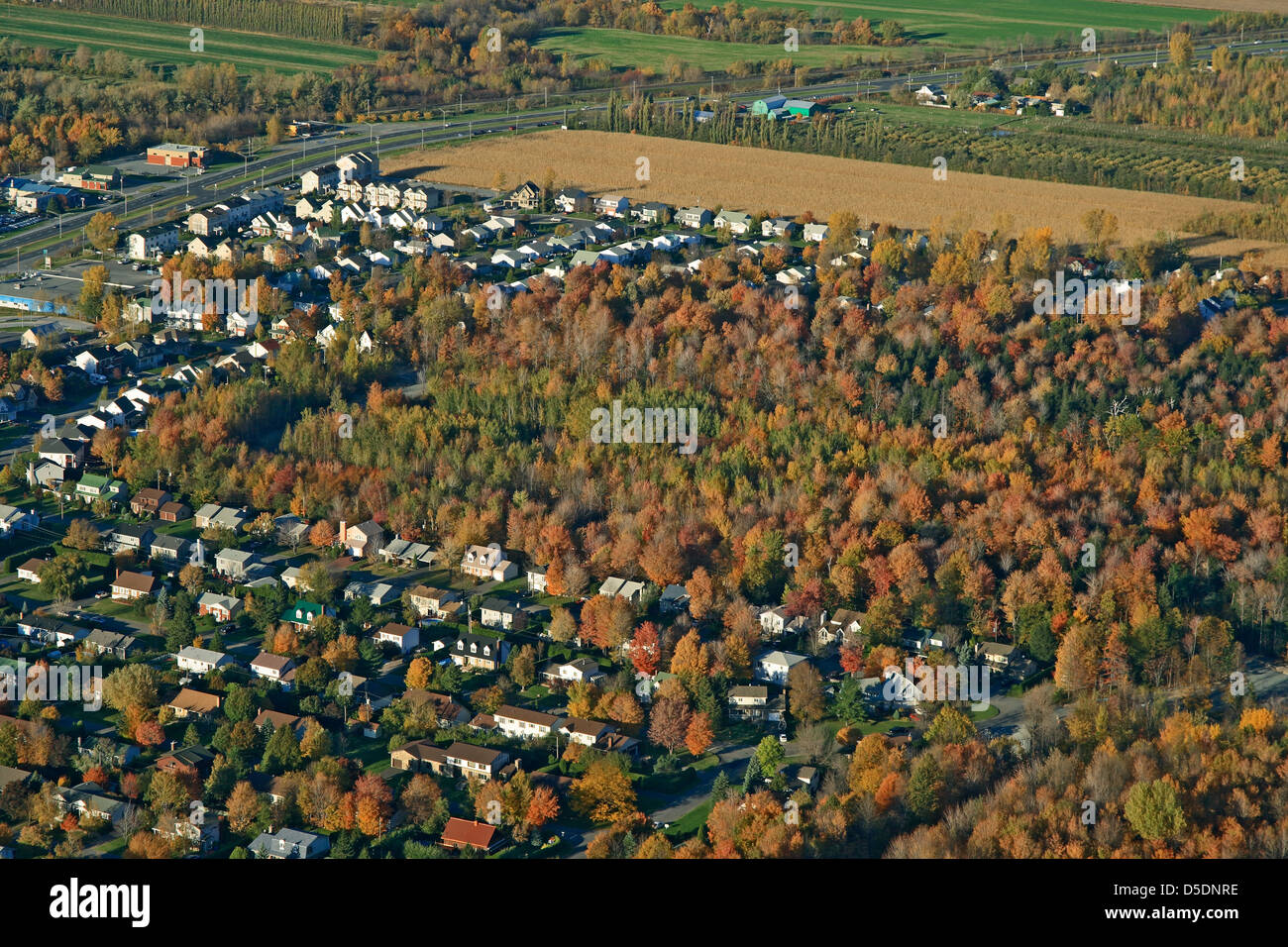 View over suburban neighborhood in bright colors of autumn Stock Photo ...