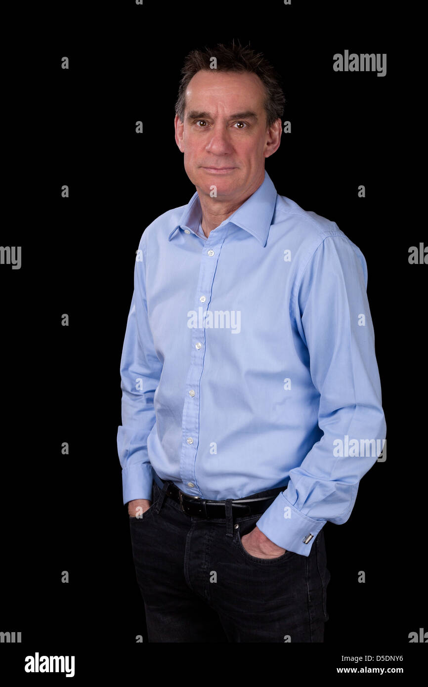 Portrait of Smiling Relaxed Middle Age Business Man in Blue Shirt Black ...