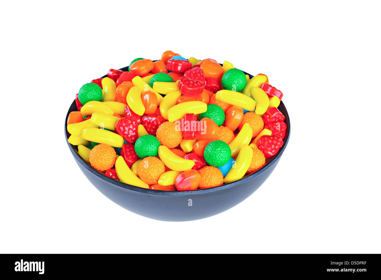 Colorful candy in a black bowl, isolated on white background Stock ...