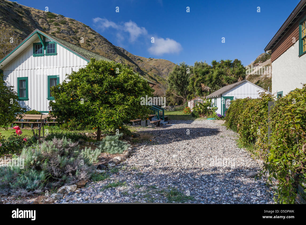 Scorpion Ranch buildings, with beautiful plantings in the garden, Santa ...