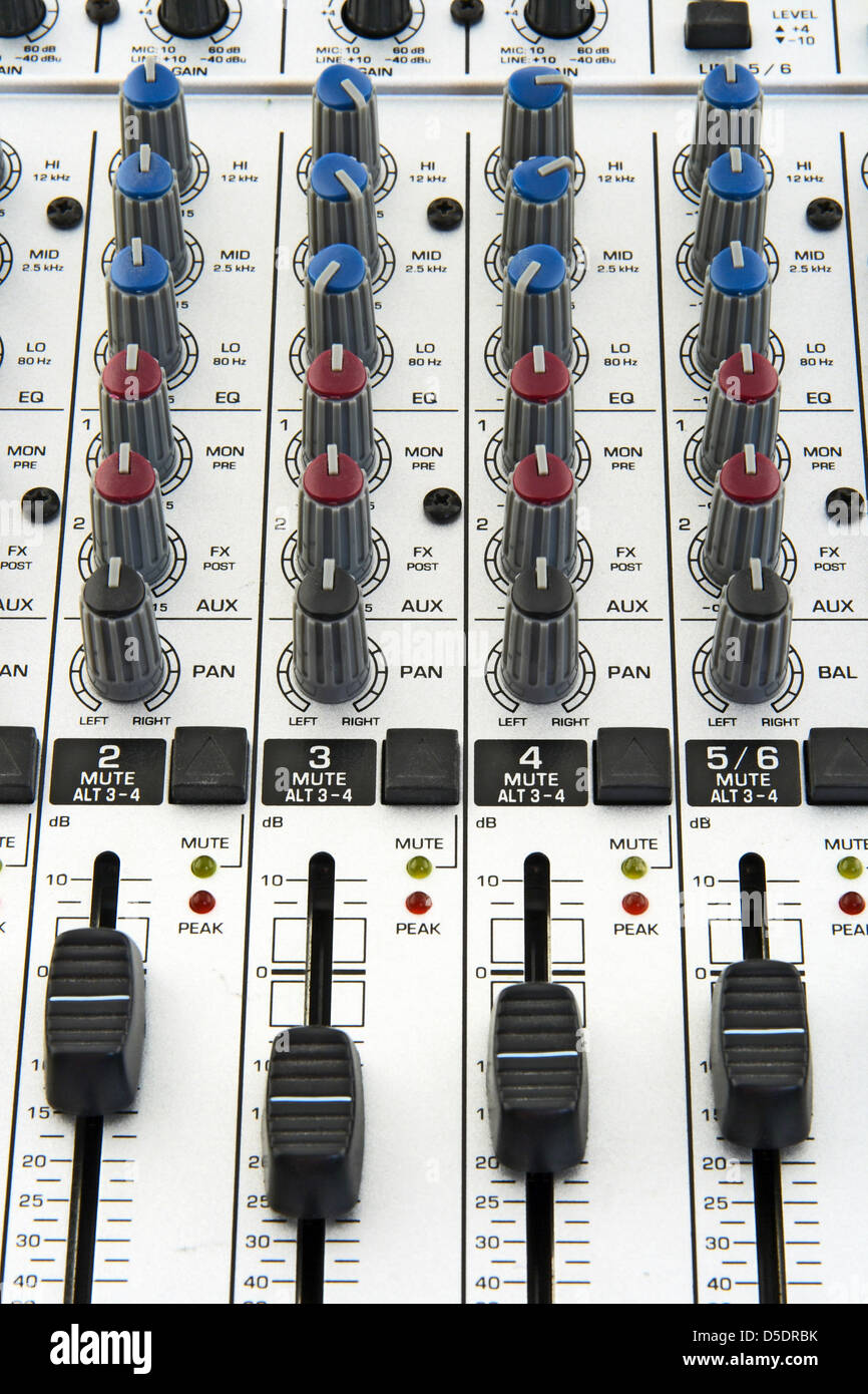 Faders and knobs of a sound mixer for audio recording Stock Photo - Alamy