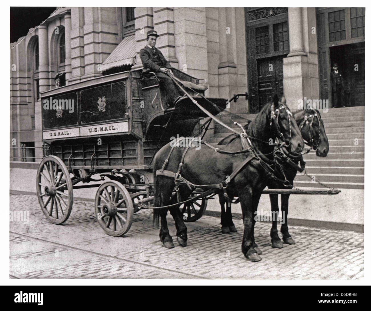 A horse-drawn mail wagon operating in Boston, Massachusetts. This photo ...