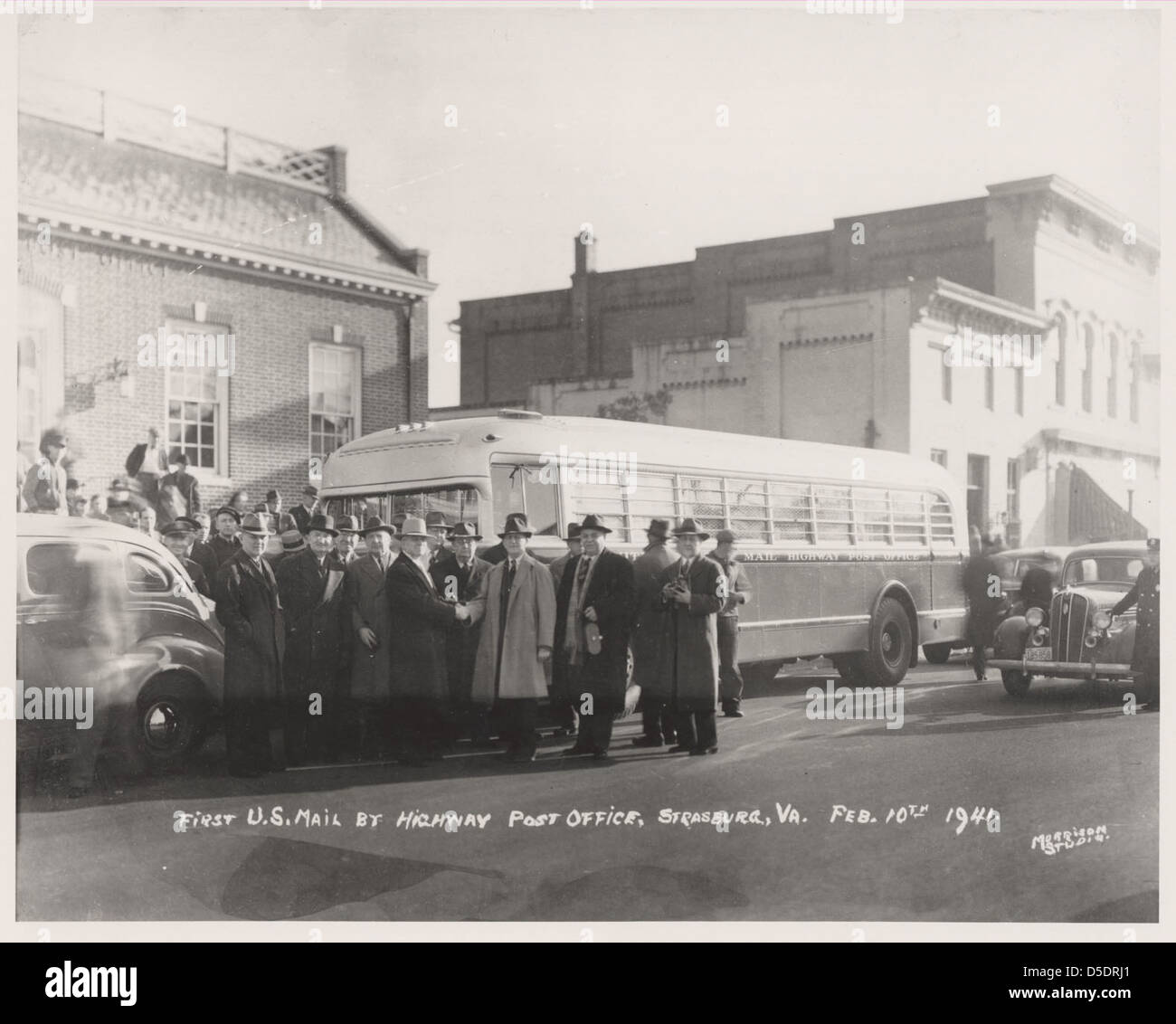 The first Highway Post Office Bus, pictured in Strasburg, Virginia, in ...