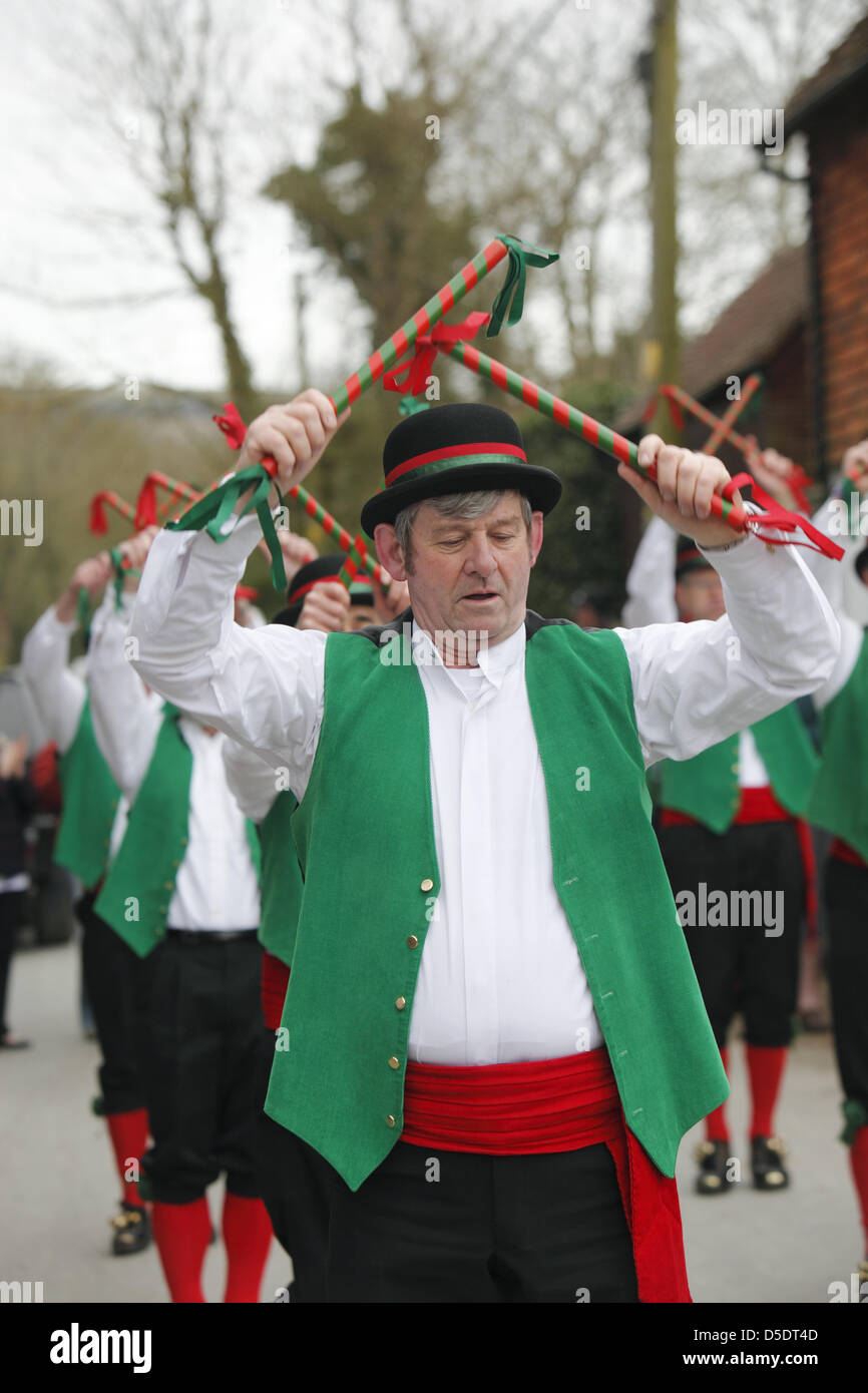 Chanctonbury Ring Morris Men dance outside the pub in Alciston, East ...