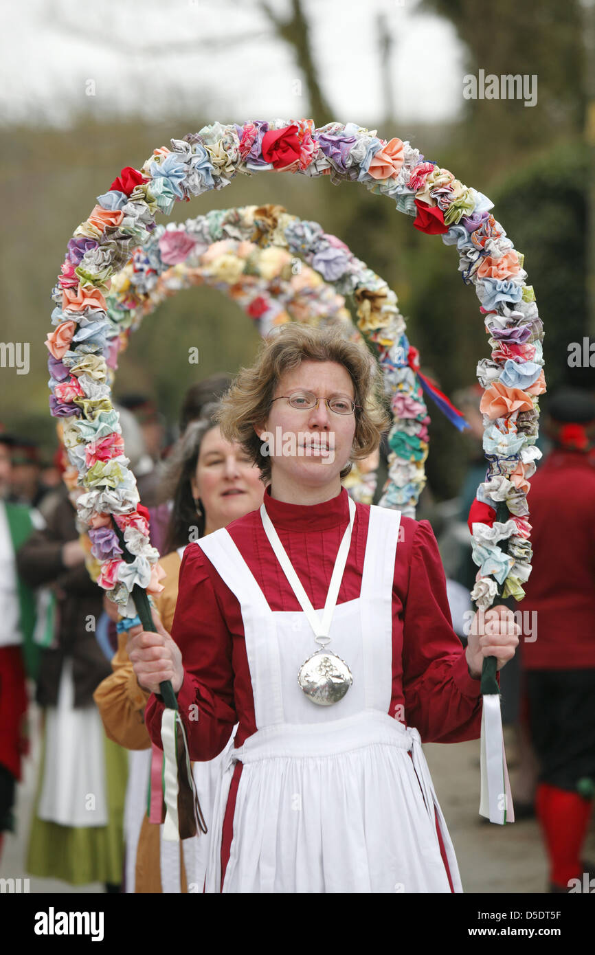 The Knots of May women's Morris team dance outside the pub in Alciston ...