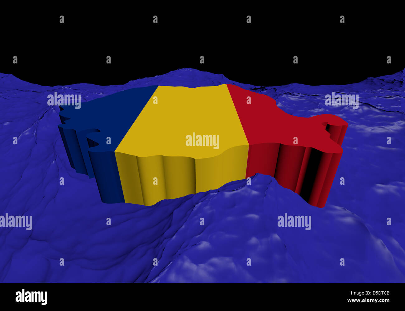 Romania map flag in abstract ocean illustration Stock Photo - Alamy