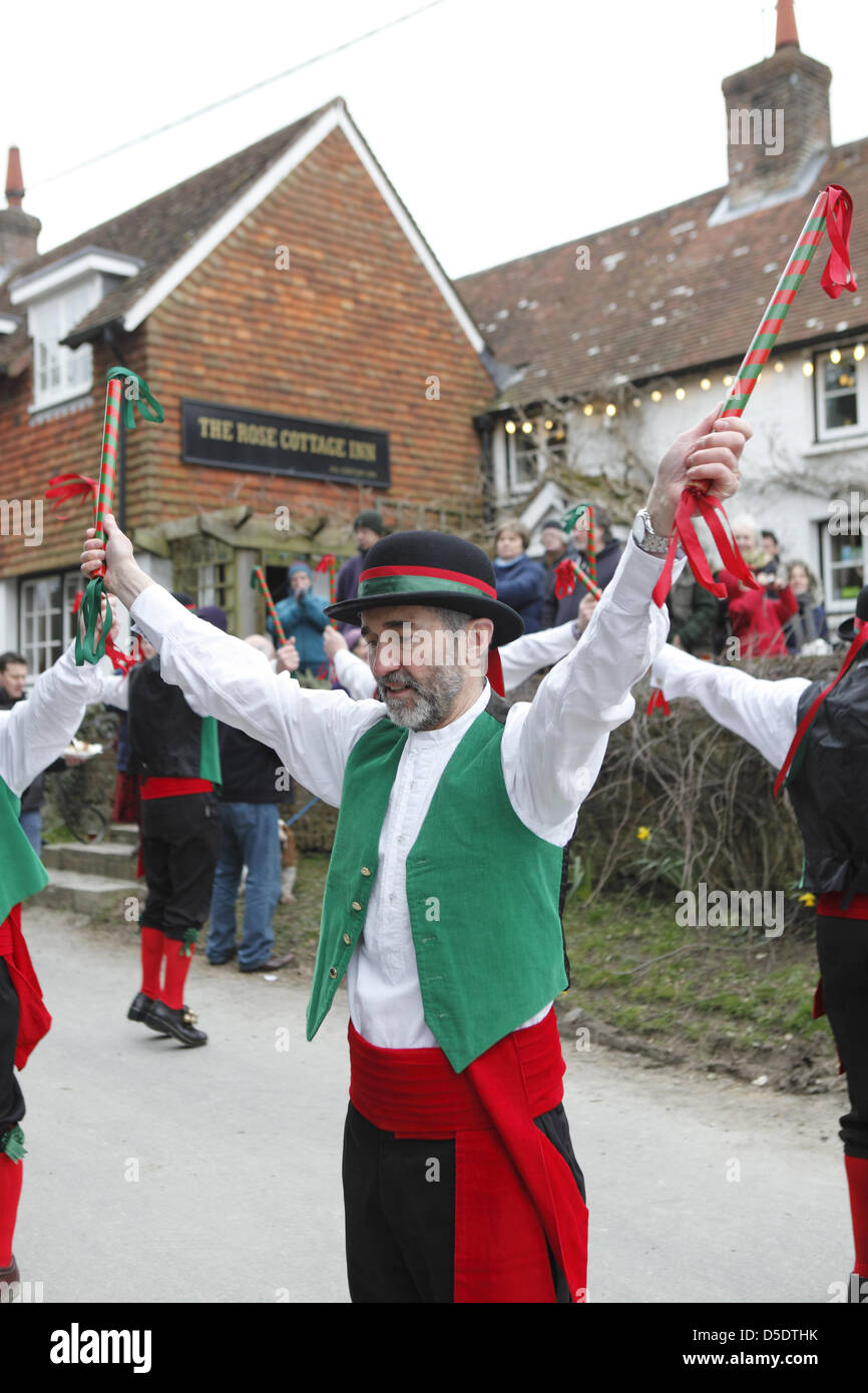 Chanctonbury Ring Morris Men dance outside the pub in Alciston, East ...