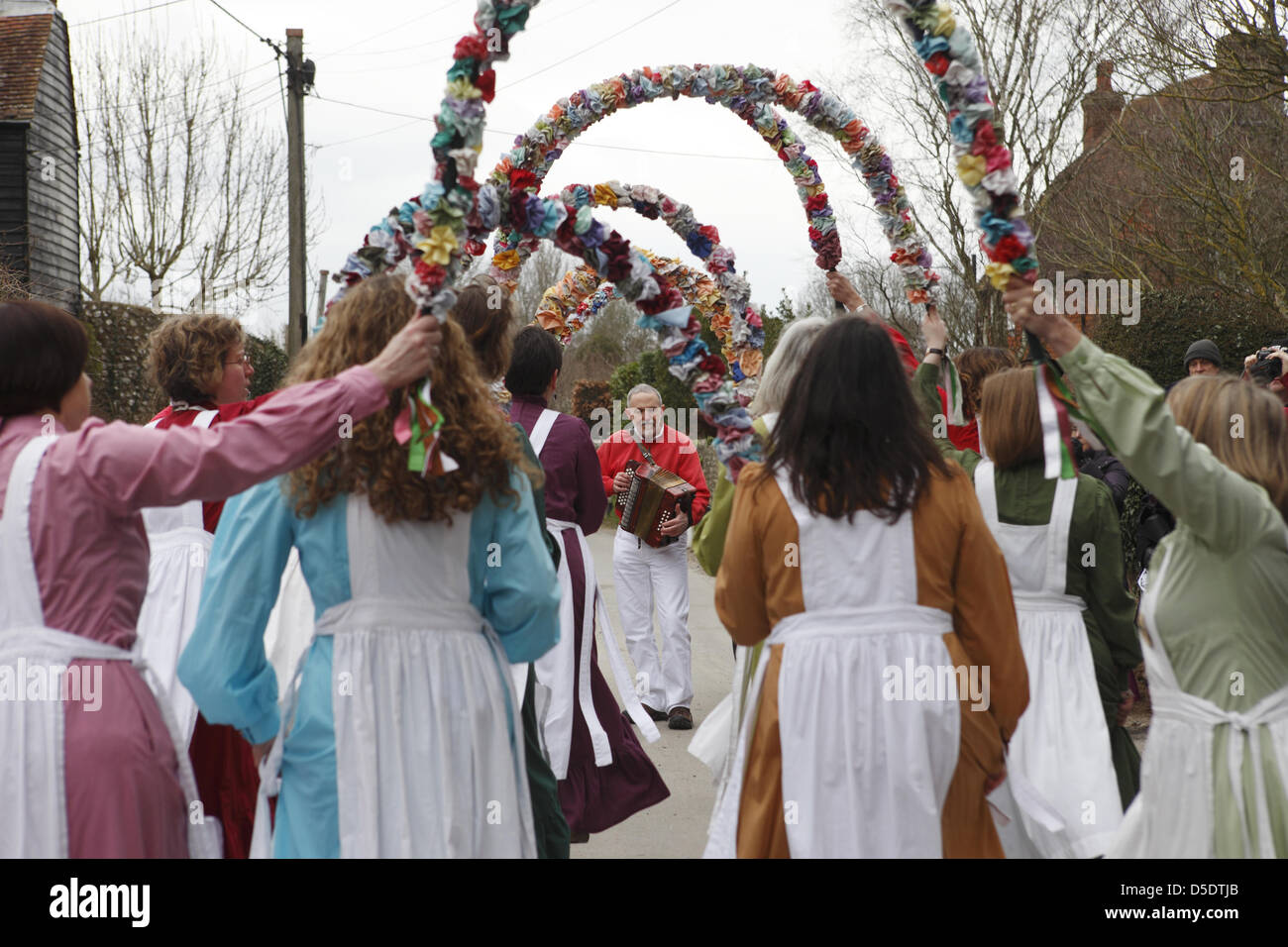 The Knots of May women's Morris team dance outside the pub in Alciston ...