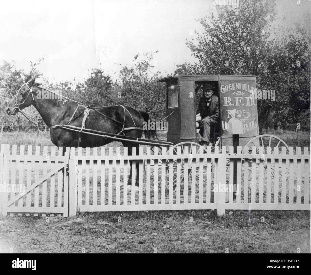 A photograph from 1905 depicting a rural mail carrier in Greenfield ...