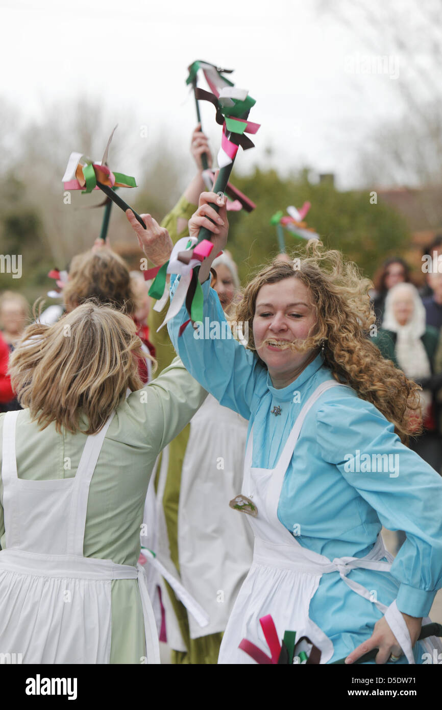 The Knots of May women's Morris team dance outside the pub in Alciston ...