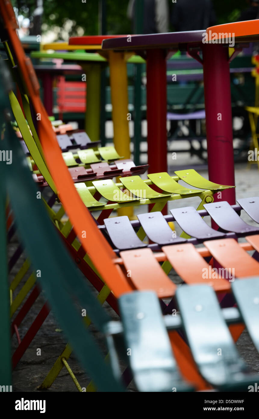 Colorful chairs at a café, Paris, France Stock Photo - Alamy