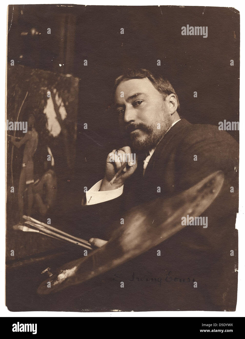 A black-and-white photographic print of E. Irving Couse, an artist ...