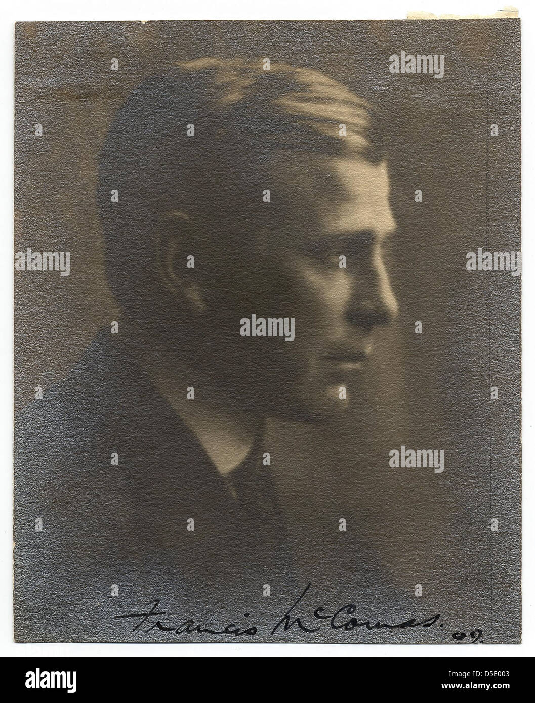 A black-and-white profile portrait of Francis John McComas, a ...