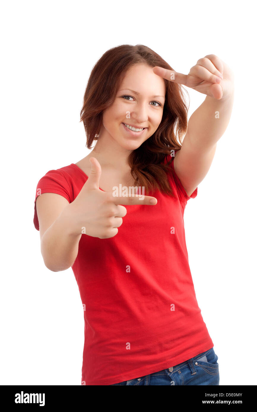 Young woman making hand frame Stock Photo - Alamy