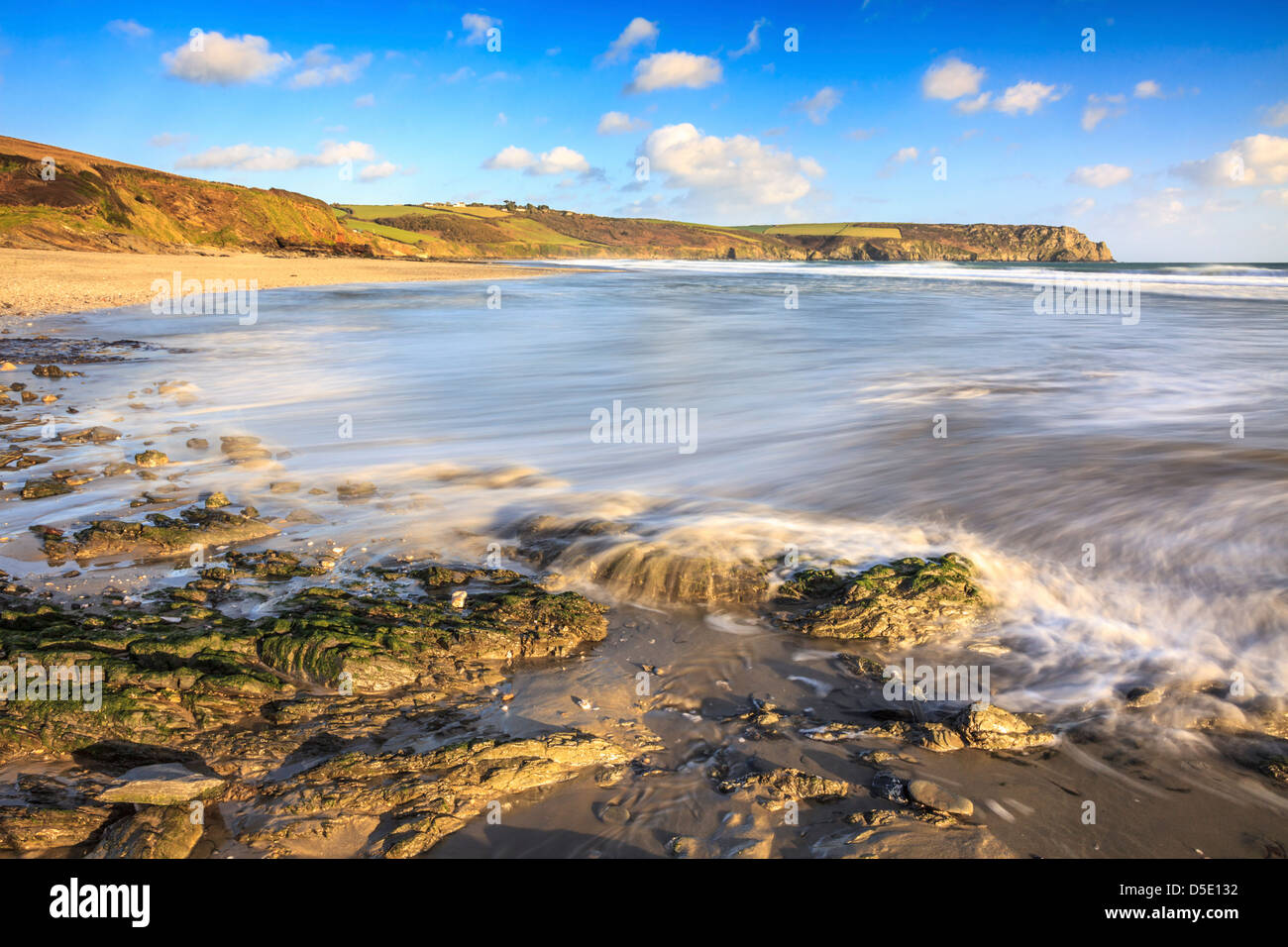 Pendower beach on the Roseland in Cornwall, captured using a long ...
