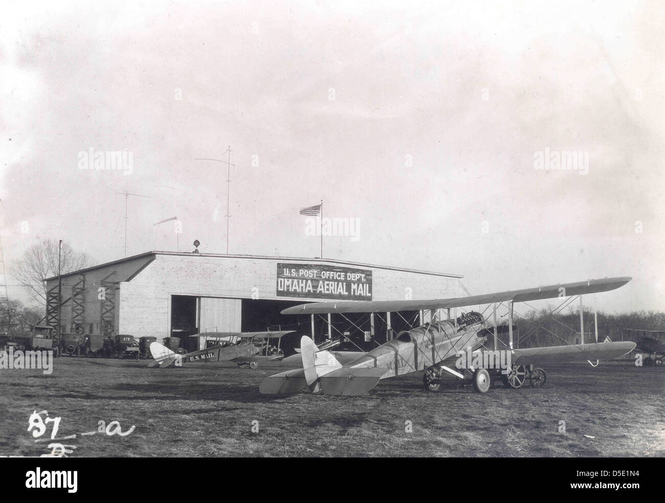 This 1920s photograph shows a fleet of airmail planes at Omaha ...