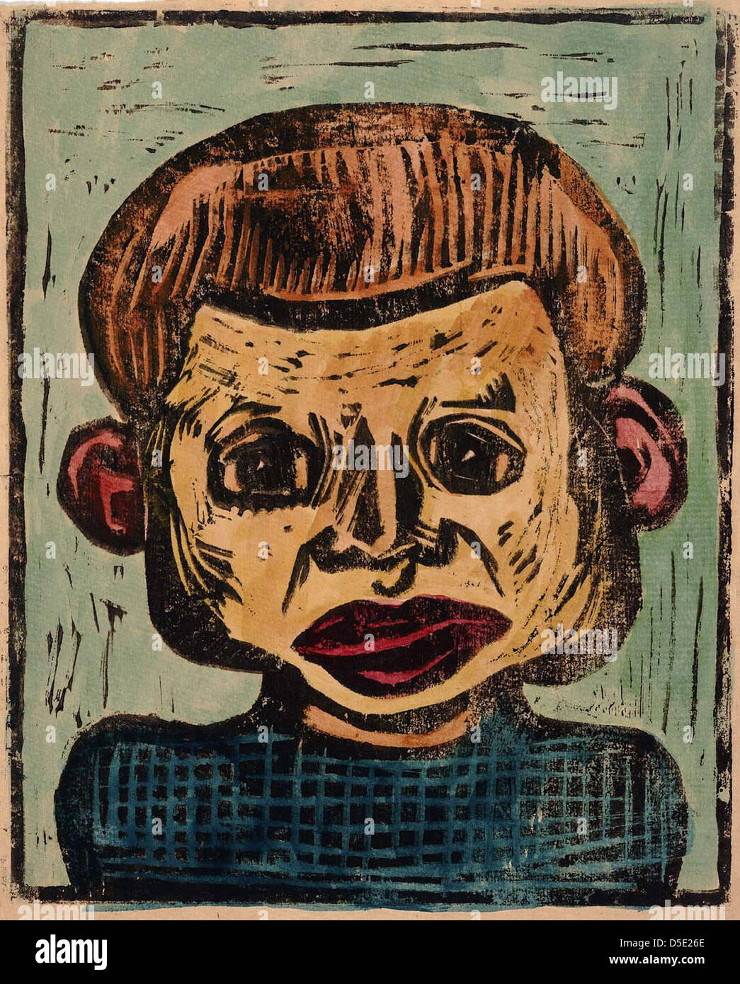 This 1930s woodcut portrait, titled 'Refugee Boy', represents the ...