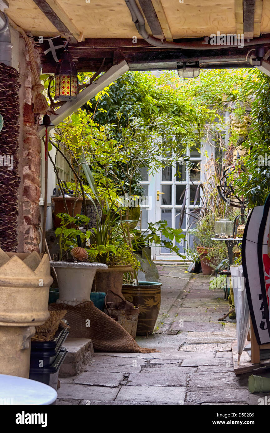 Old garden courtyard, Kingsand, Cornwall, England Stock Photo - Alamy