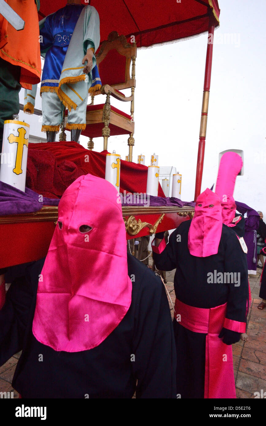 Participants in the traditional catholic processions made in Tunja in ...