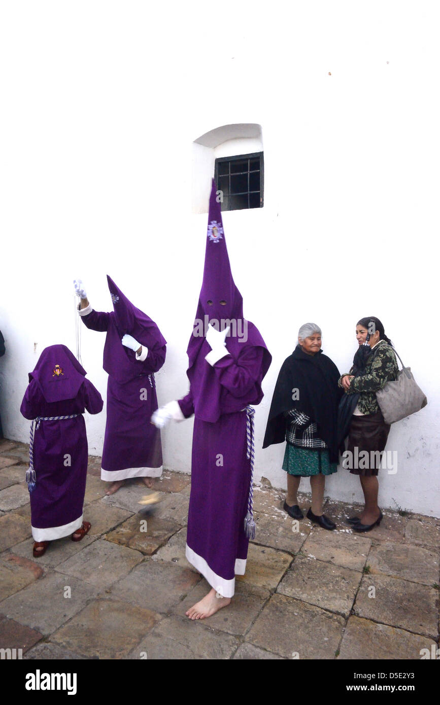 Participants in the traditional catholic processions made in Tunja in ...