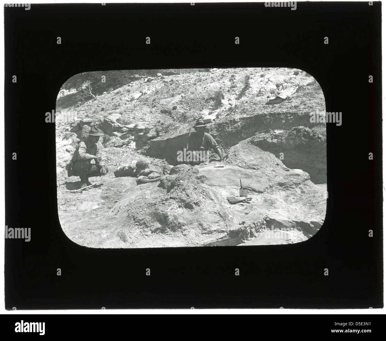 A photograph of the excavation process at Dinosaur National Monument ...