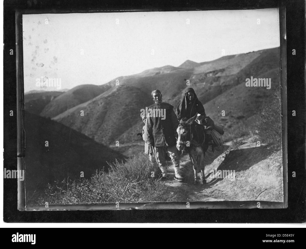 This image features a Chinese family with a mule, providing a glimpse ...