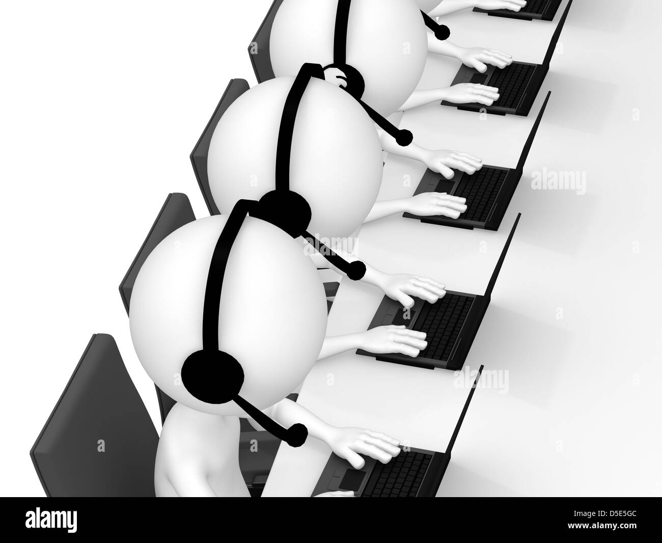 Help Desk. 3D little human character in a Call Center. White Background ...
