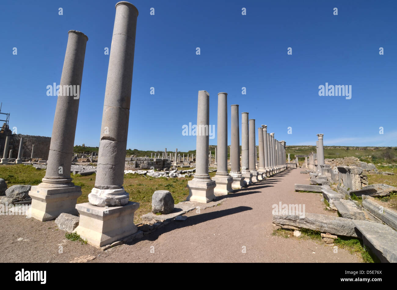 Row of ancient greek columns lining an agora in the ancient greek town ...