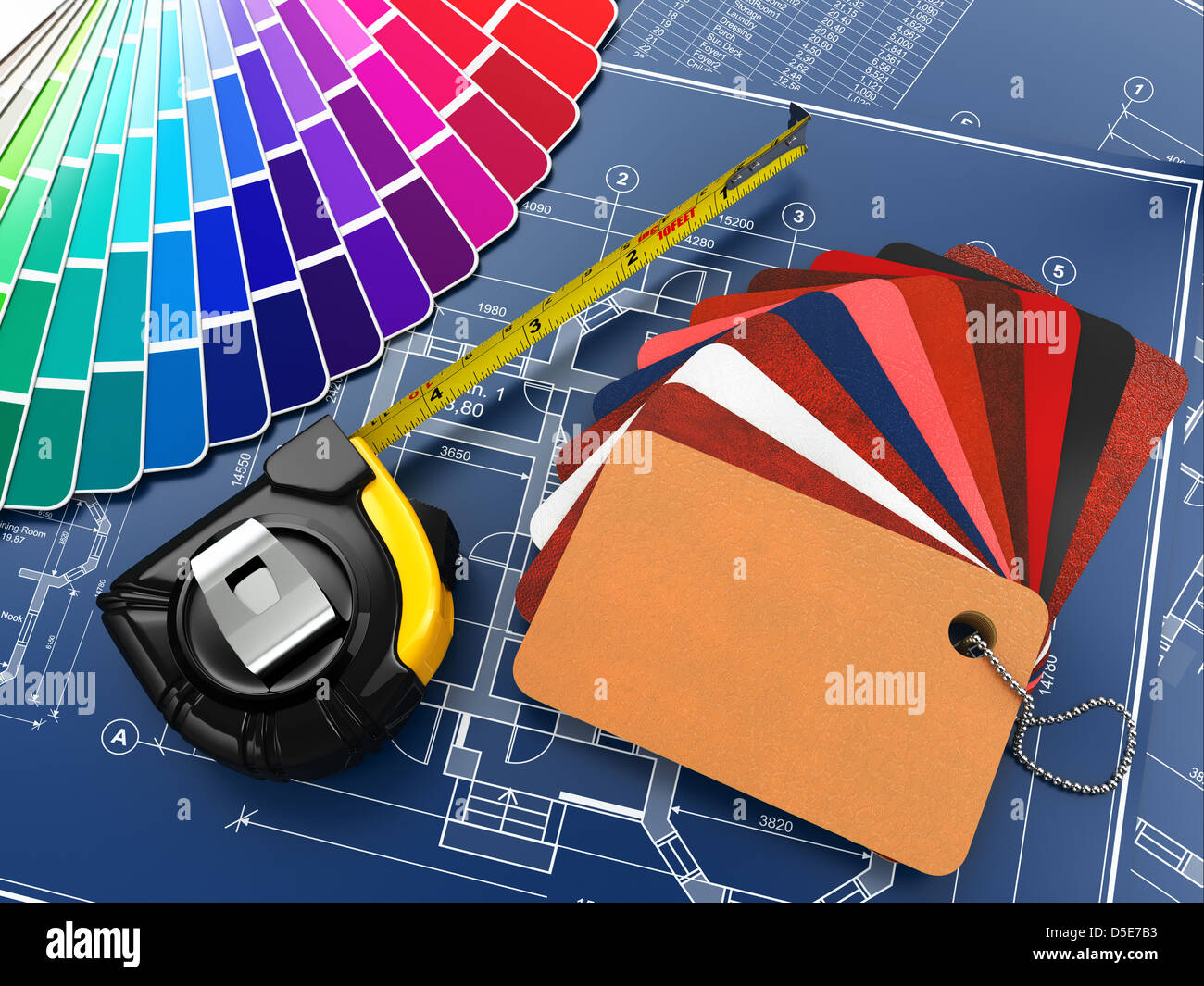 interior design. Architectural materials, measuring tools and ...