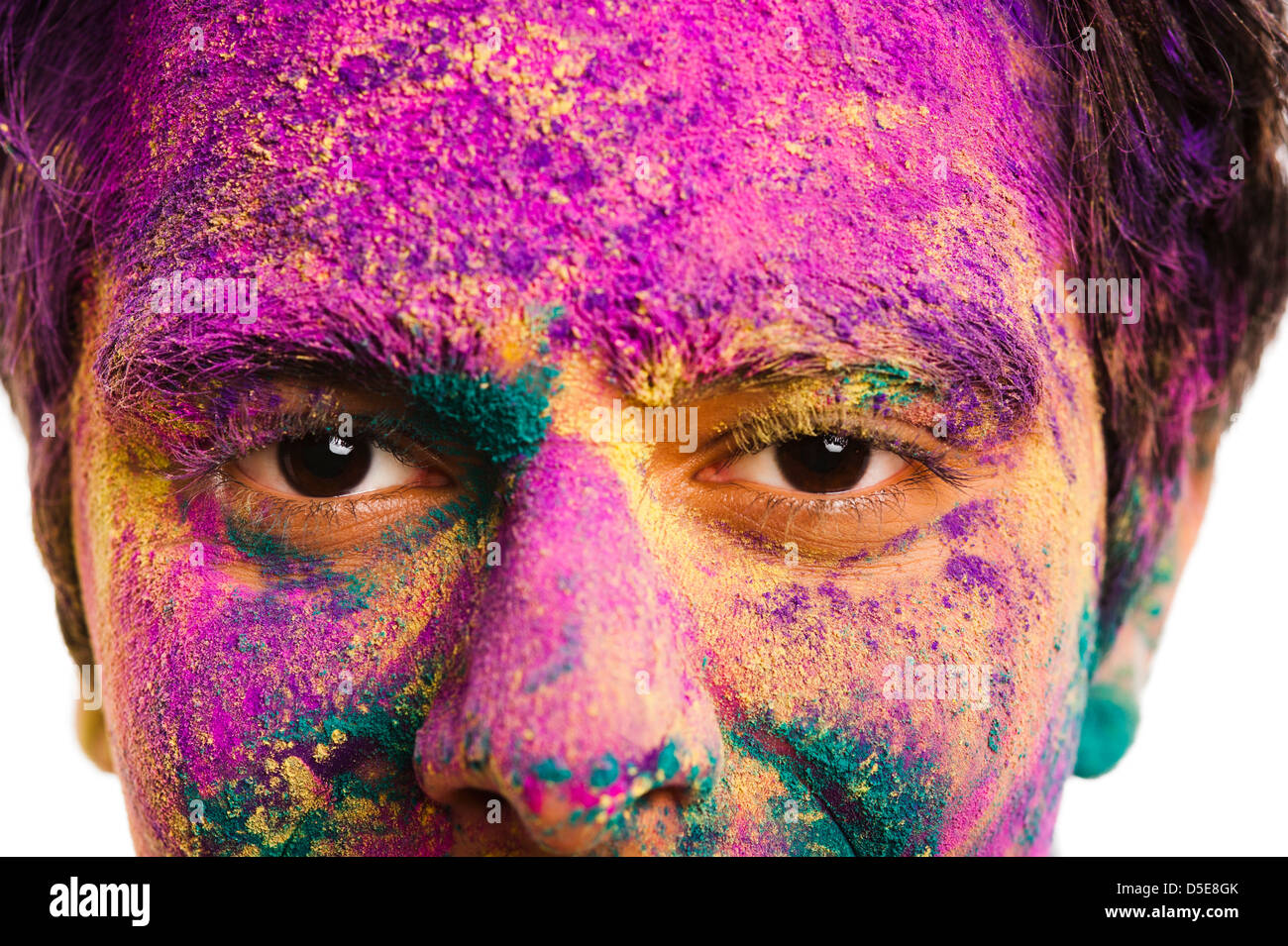 Mans face covered with powder paint during Holi festival Stock Photo ...